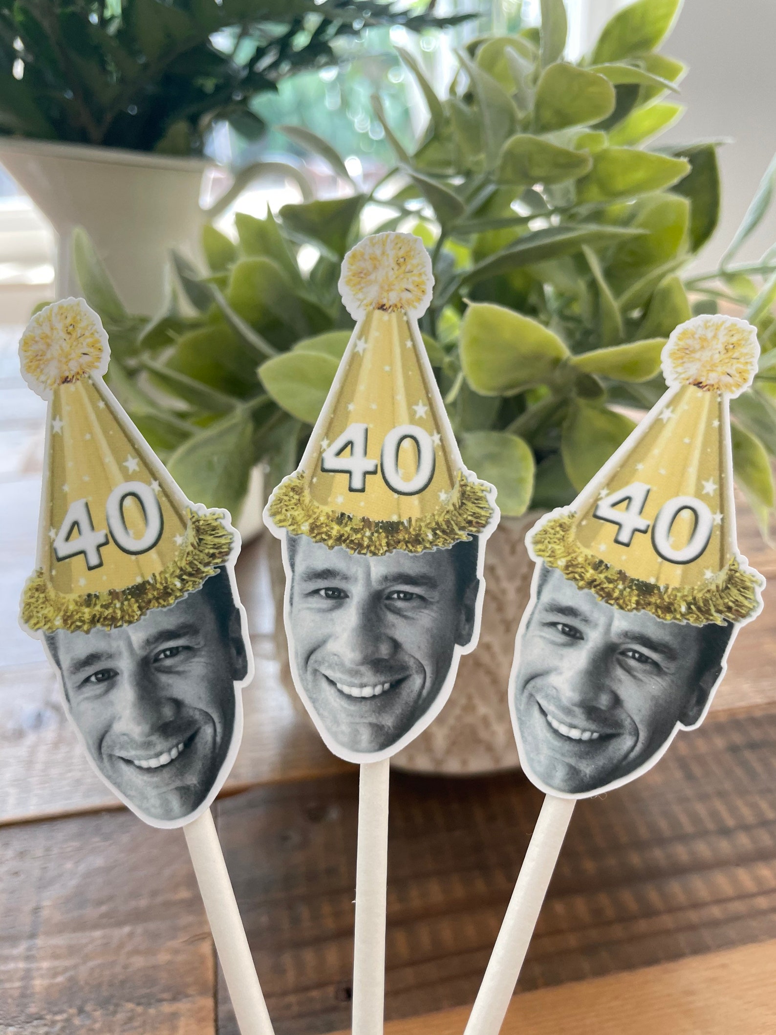 Milestone Face Cupcake Toppers, Birthday Hat Photo Cupcake Toppers ...