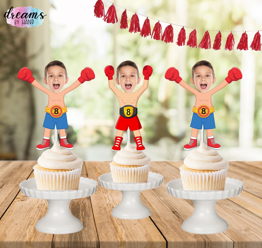Boxing Photo Cupcake Toppers, Boys Birthday Party, Photo Boxing Toppers ...
