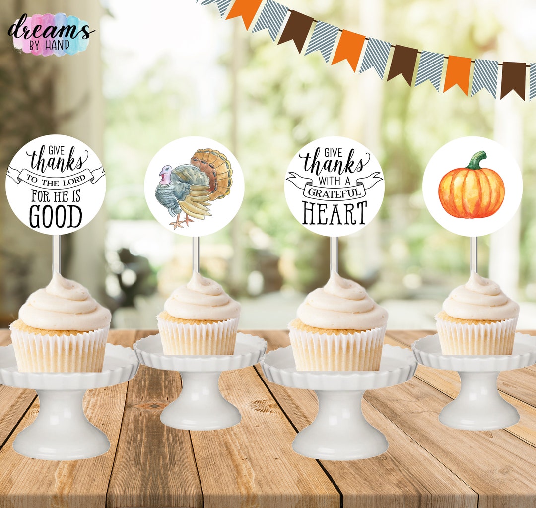 Fall, Thanksgiving Cupcake Toppers, Pumpkin Party Decor, Fall Party ...