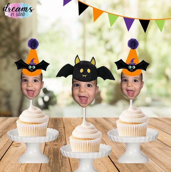 Halloween Inspired Photo Cupcake Toppers Bat Party Hat Photo - Etsy