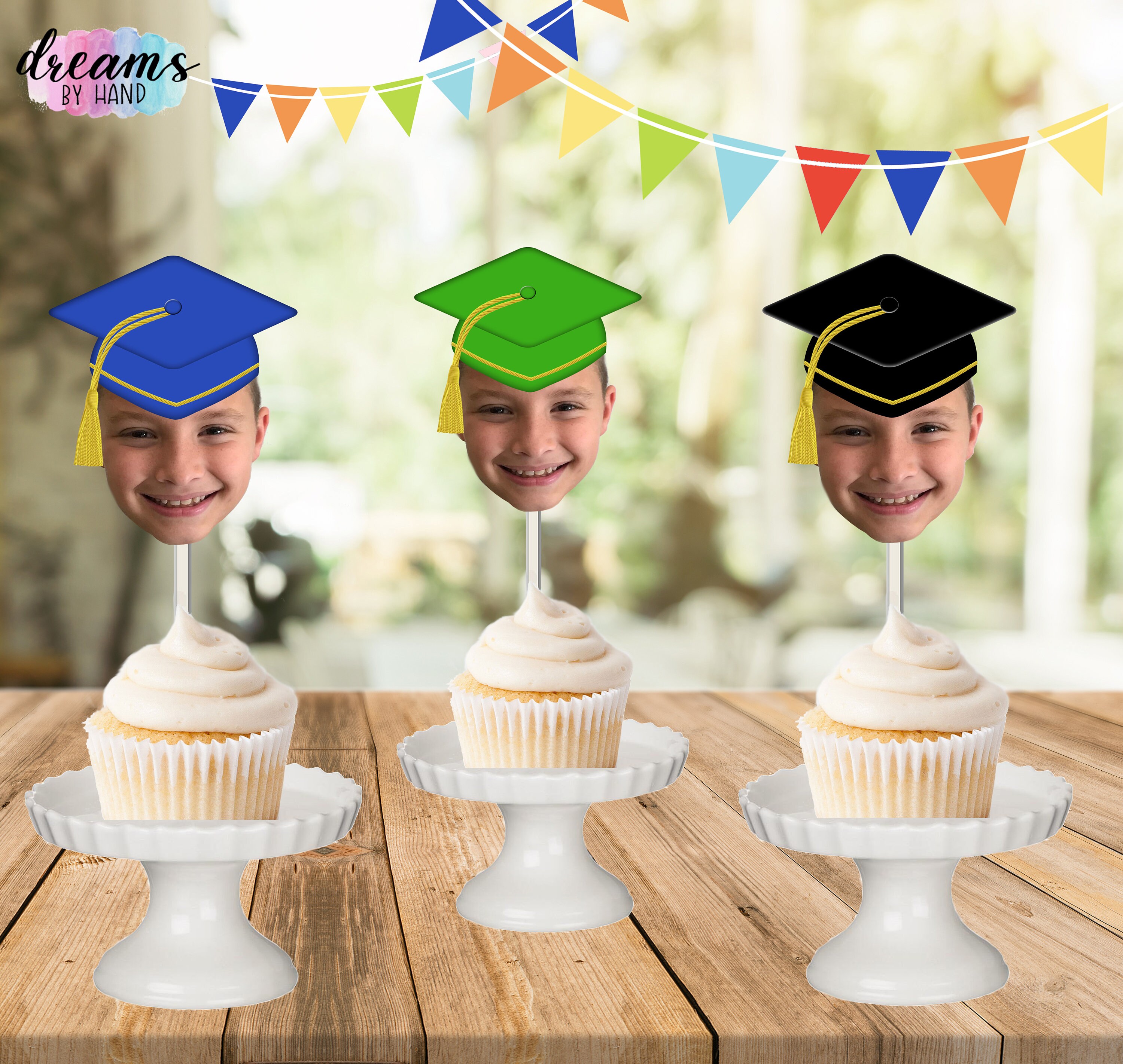 Personalized graduation hat photo cupcake toppers graduation | Etsy