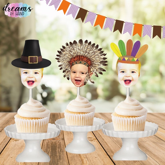 Fall Pilgrim Photo Cupcake Toppers Indian Thanksgiving Pow | Etsy