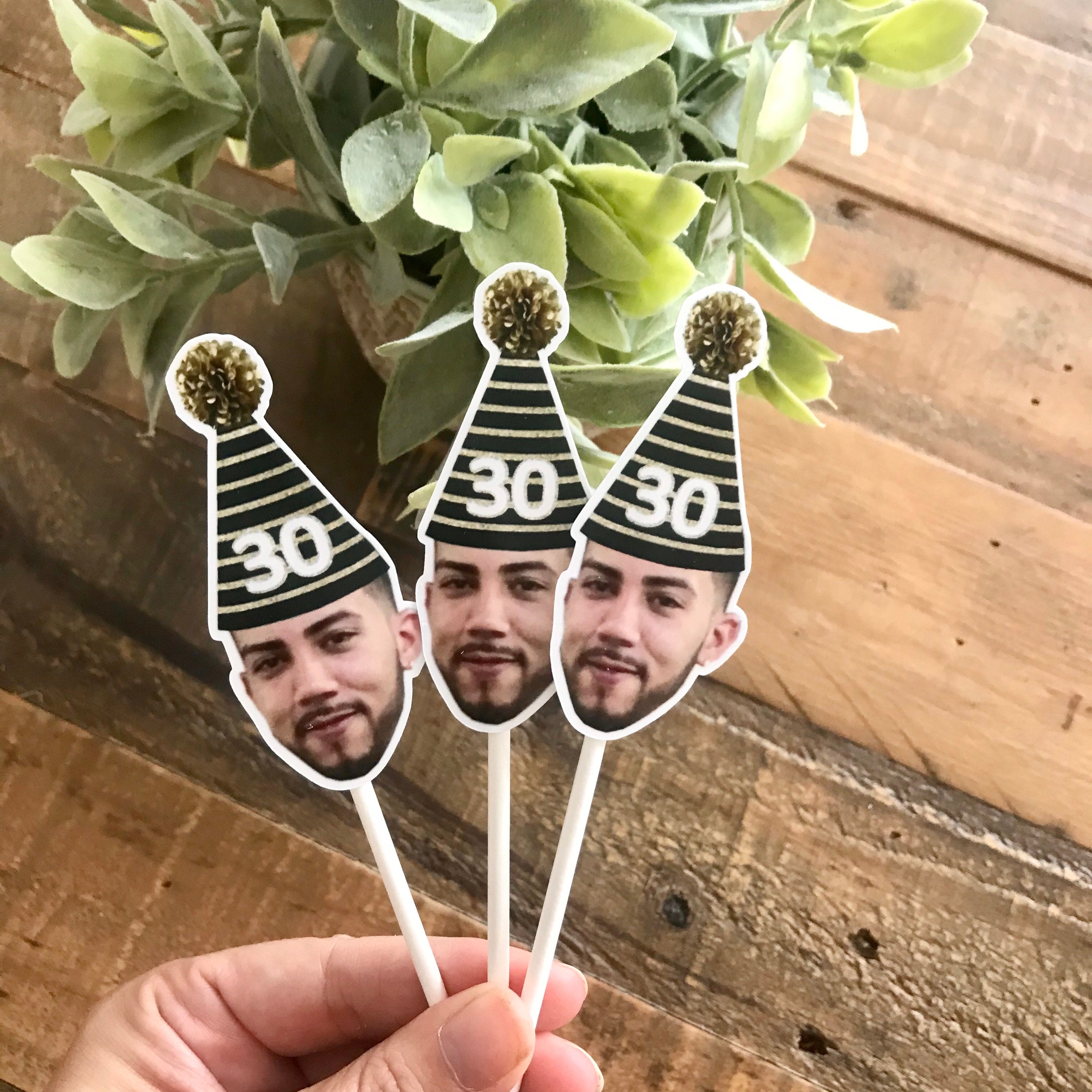 Milestone Face Cupcake Toppers Birthday Hat Photo Cupcake | Etsy