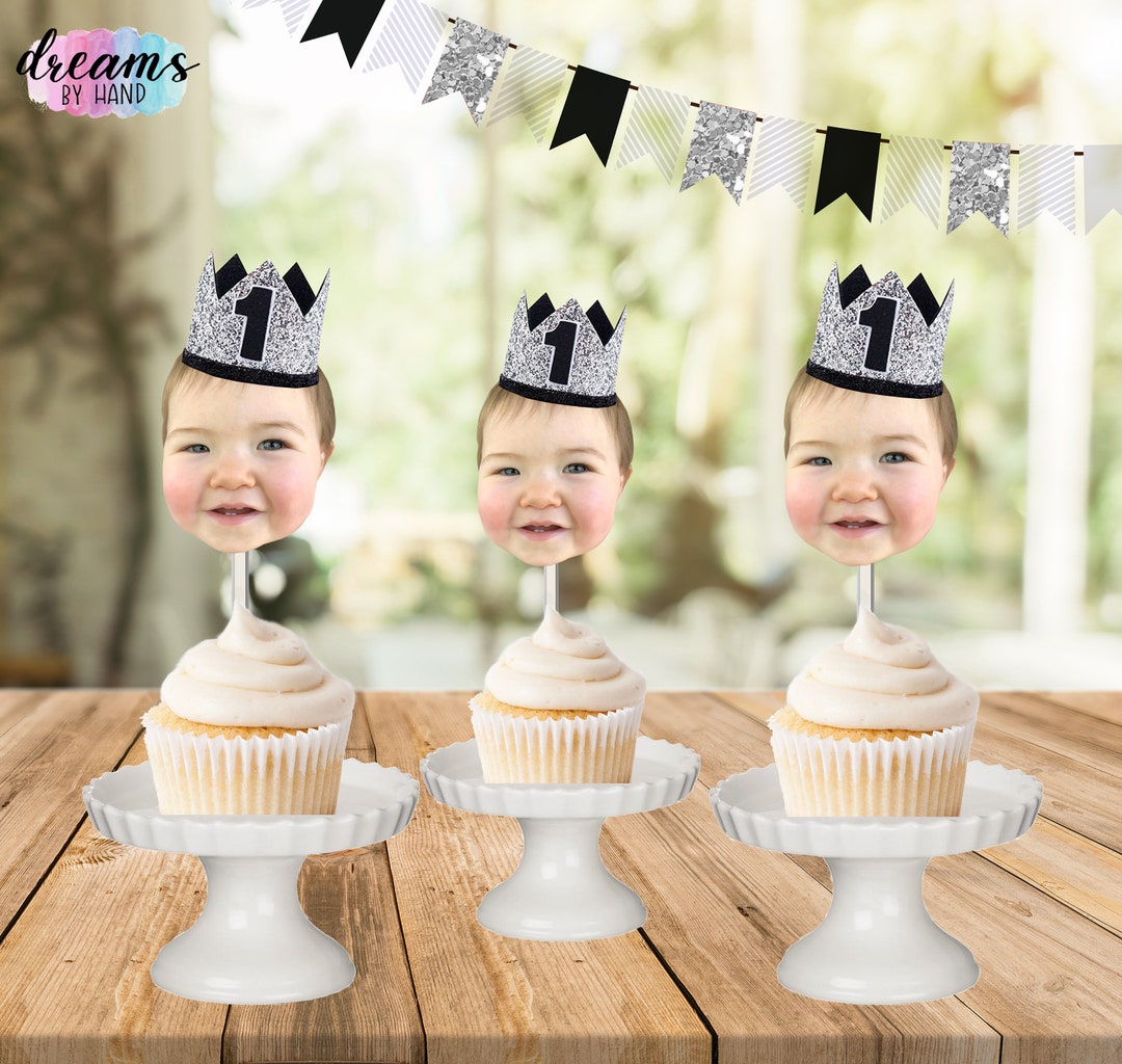 Custom Photo First Birthday Toppers, Boys Birthday, Prince, Crown ...