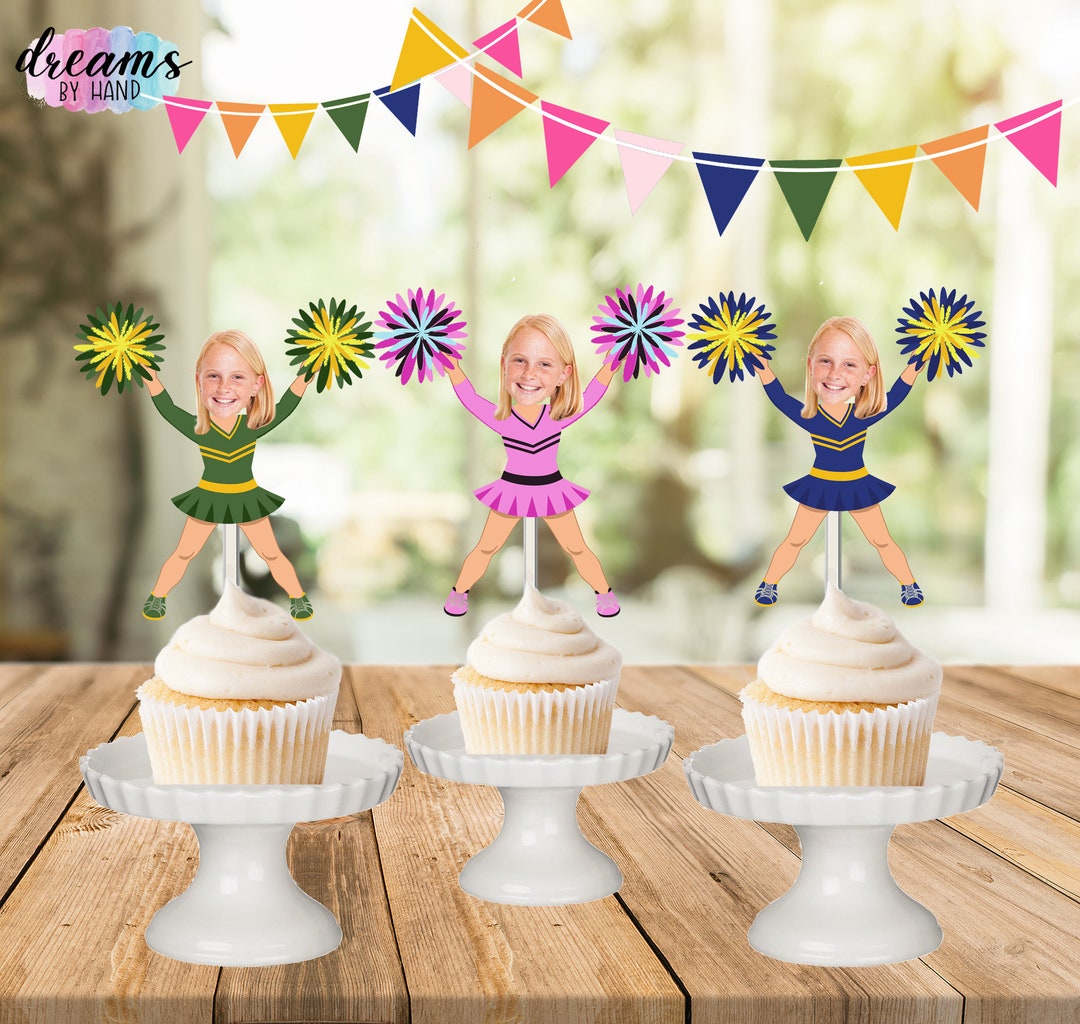 Personalized Cheer Face Cupcake Toppers: Gym Birthday Party ...