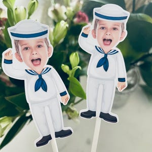 Sailor Face Cupcake Toppers, Personalized Photo Toppers, Sea Birthday ...