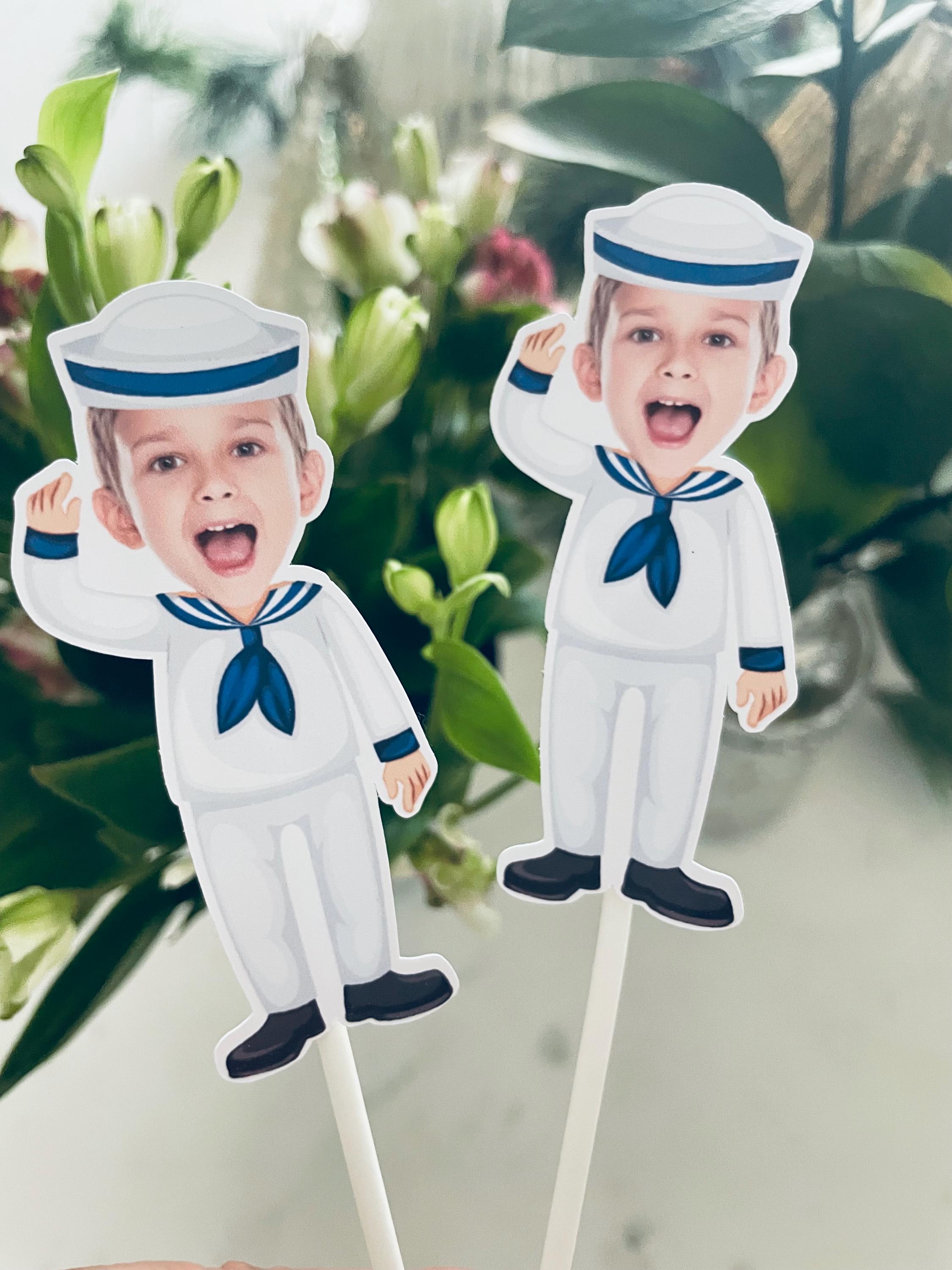 Personalized Sailor Photo Cupcake Toppers: Nautical Birthday Party ...