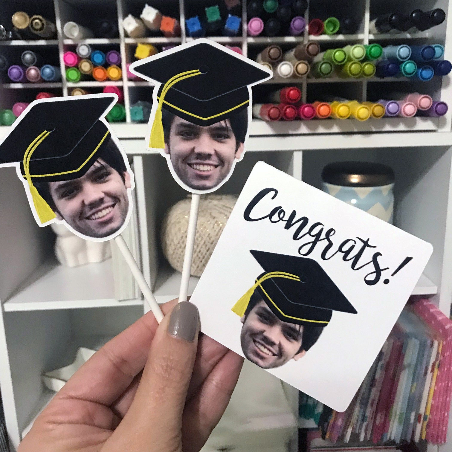 Personalized graduation hat photo cupcake toppers graduation | Etsy