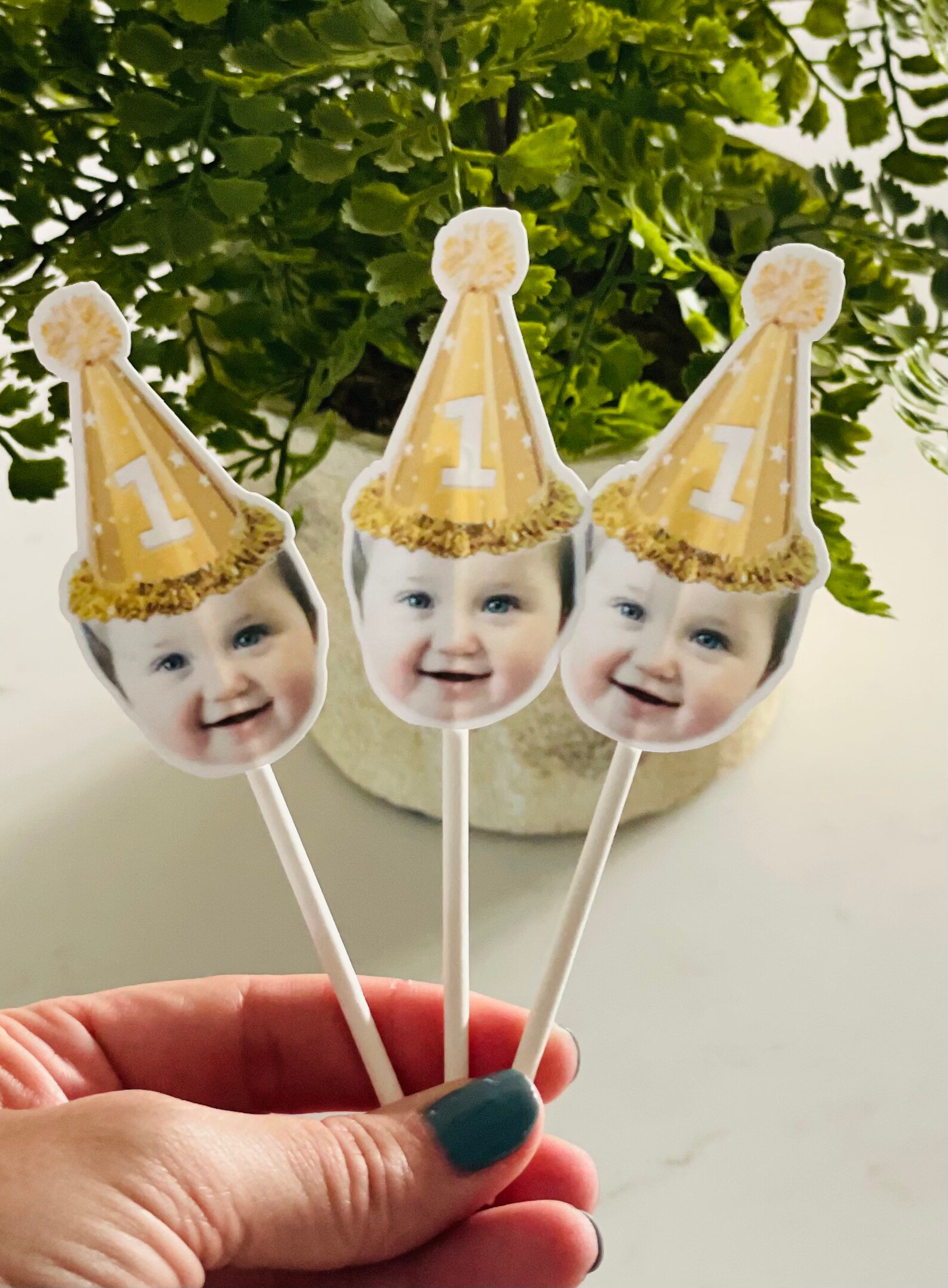 Milestone Face Cupcake Toppers, Birthday Hat Photo Cupcake Toppers ...