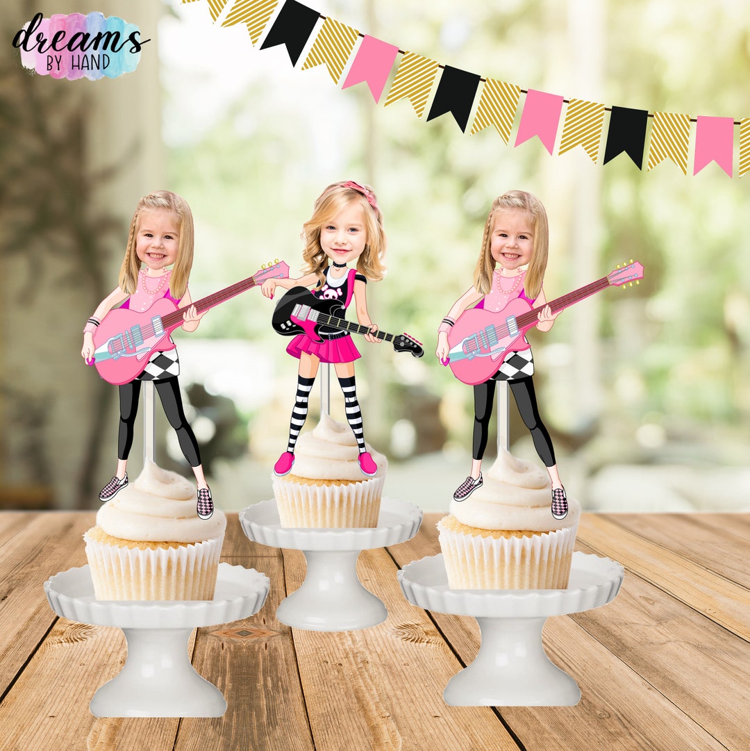 Rockstar Girl Photo Toppers, Rock'n Roll Cupcake Toppers, Rock Cupcake ...