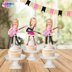 Rockstar Girl Photo Toppers, Rock'n Roll Cupcake Toppers, Rock Cupcake ...