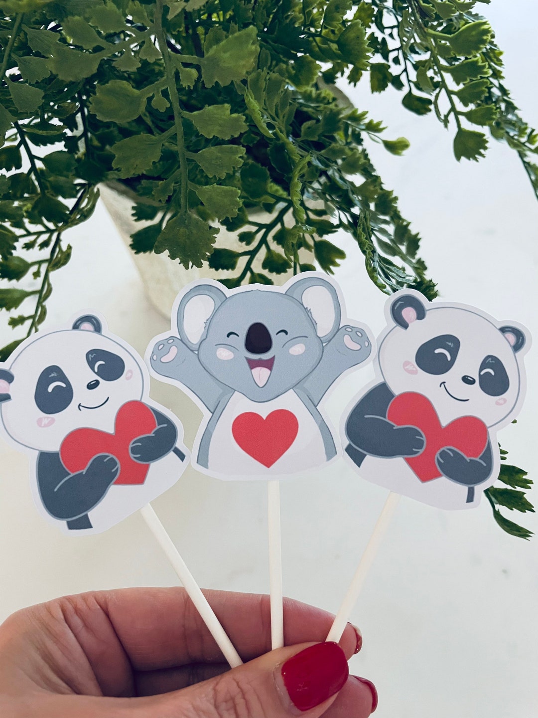 Valentines Day Cupcake Toppers, Cute Animals Party Toppers, Panda ...