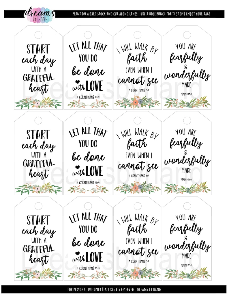 Bible Verse Gift Tags: Christian Scripture, Encouragement (digital ...