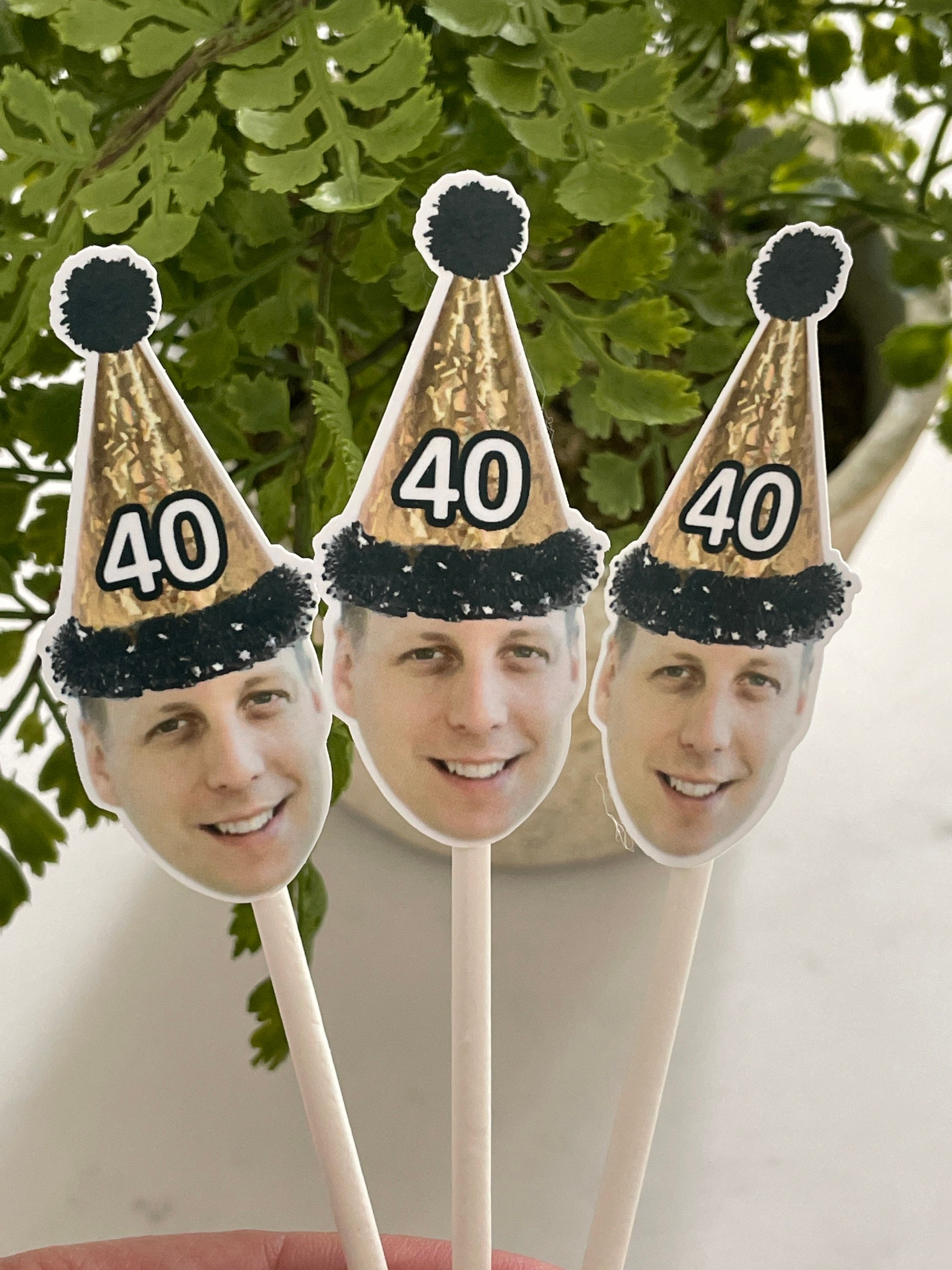 Milestone face cupcake toppers birthday hat photo cupcake | Etsy