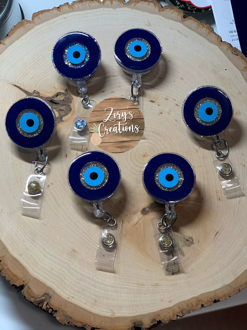 Blue Evil Eye Badge Reel-cute Badge Reel-glitter Badge - Etsy