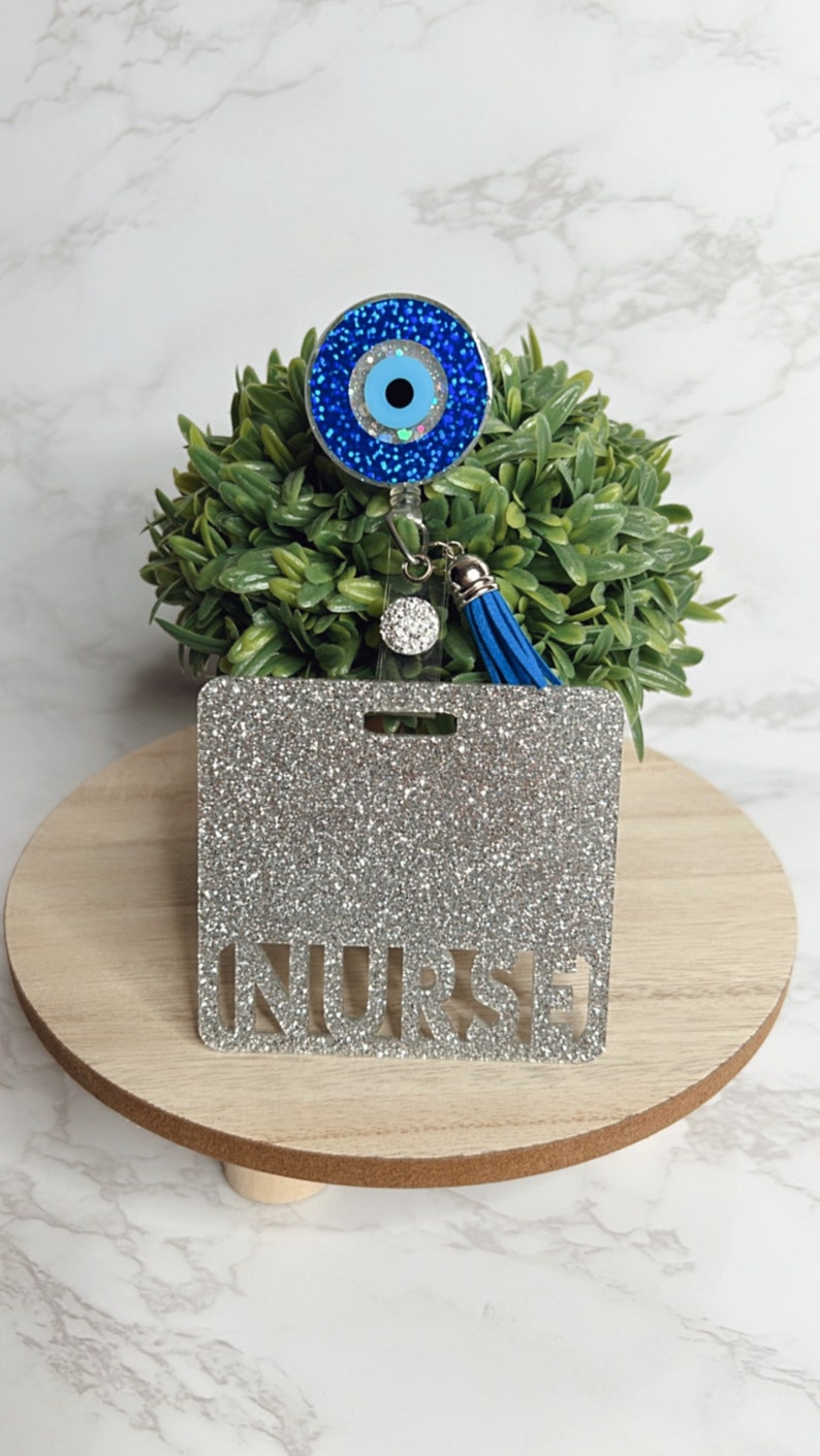 Blue Evil Eye Badge Reel-cute Badge Reel-glitter Badge - Etsy
