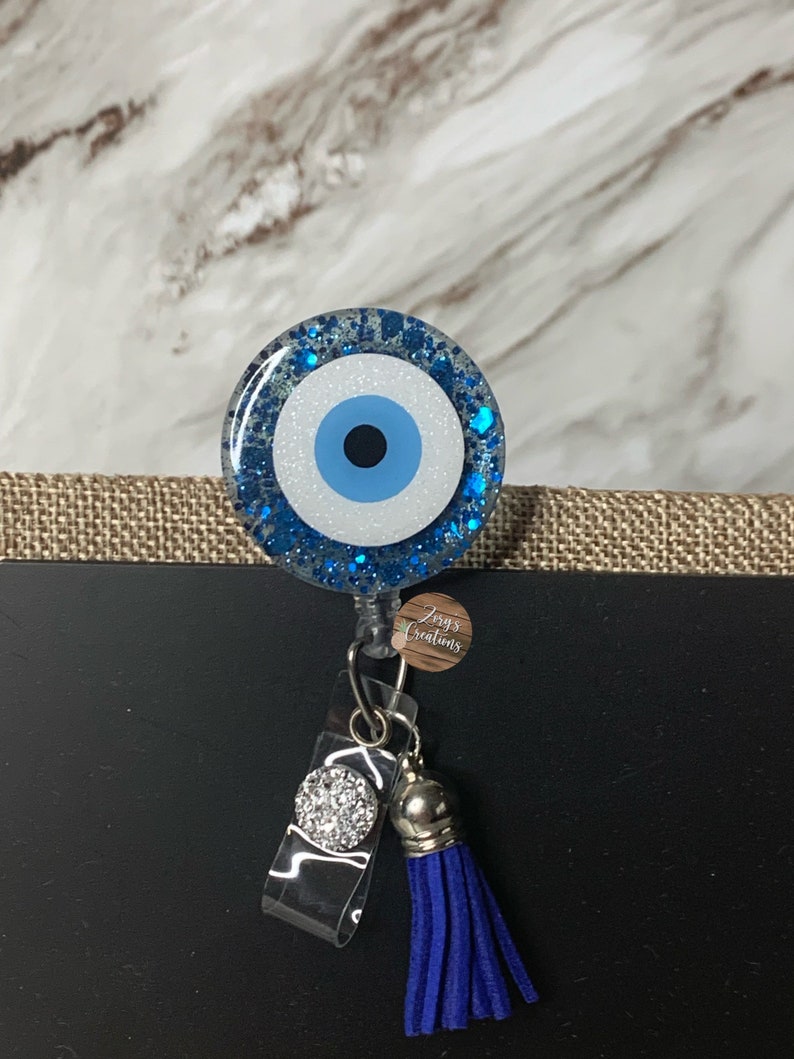 Blue Evil Eye Badge Reel-cute Badge Reel-glitter Badge - Etsy