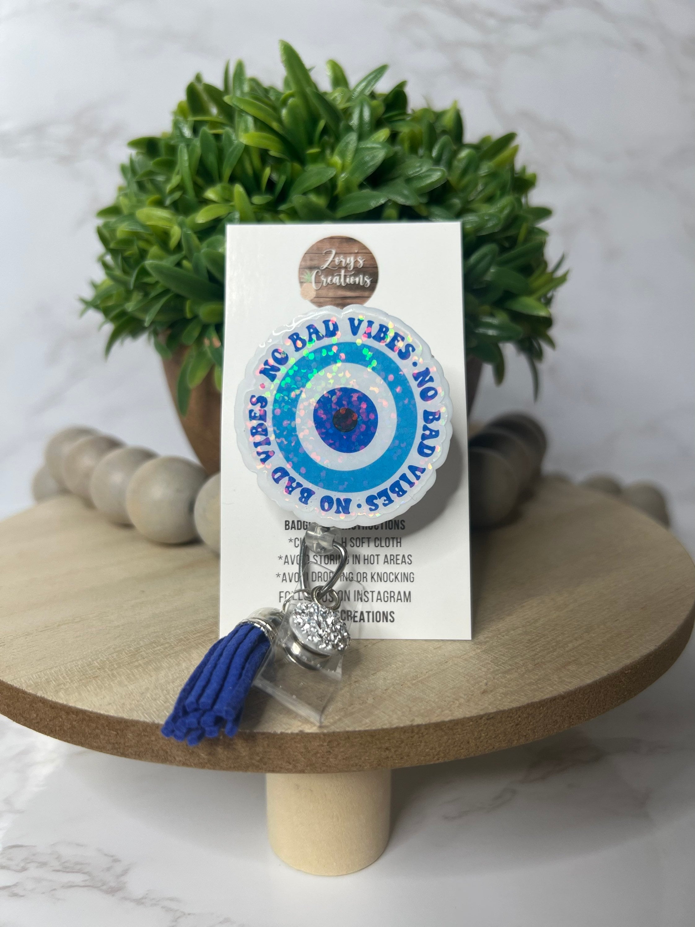 No Bad Vibes Badge Reel-cute Badge Reel Evil Eye Badge - Etsy