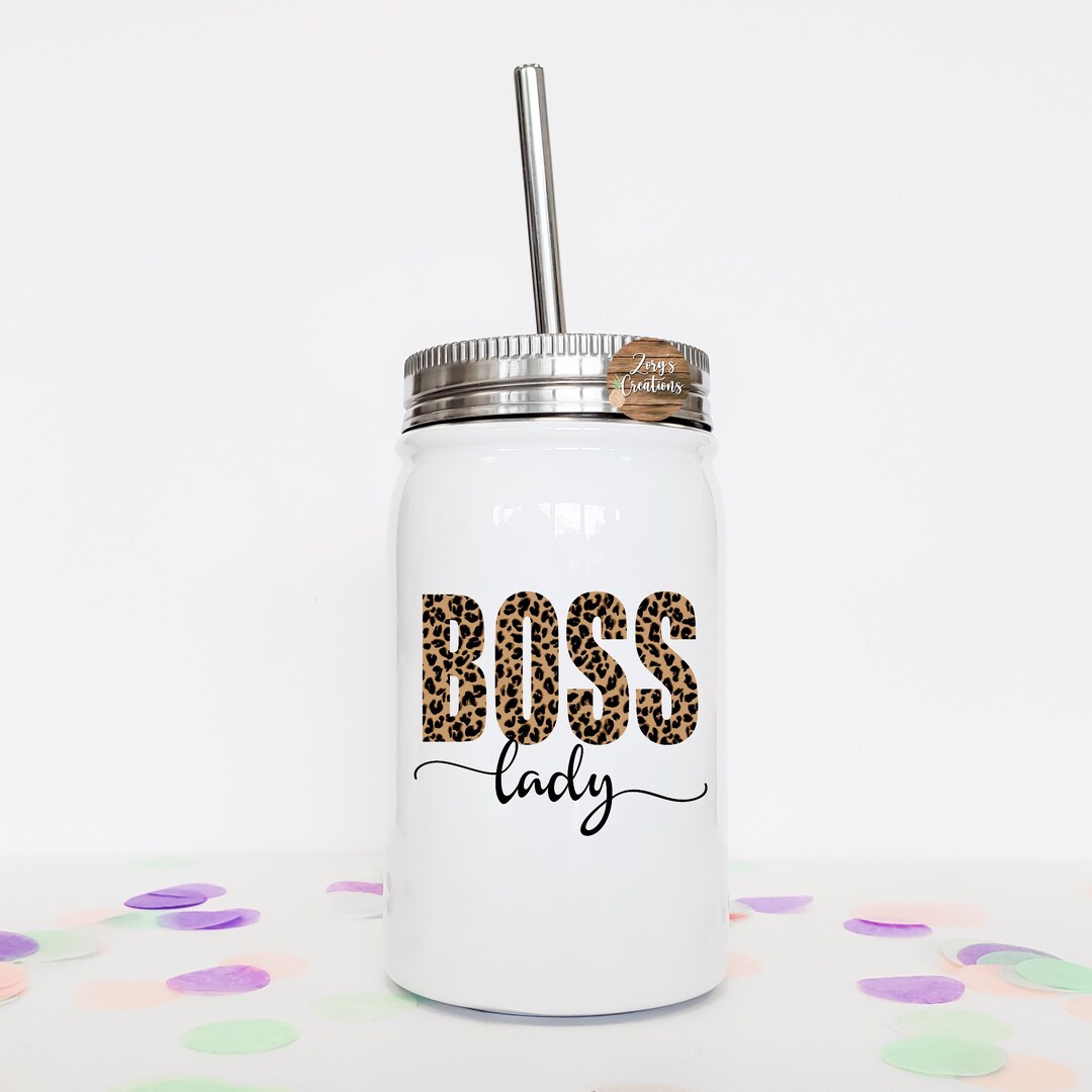 Boss Lady 17 Oz Stainless Steel Mason Jar With Straw - Etsy