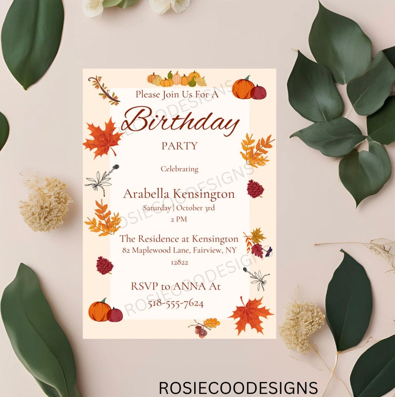 Editable Fall Birthday Invitation Template Autumn Themed Birthday Party ...