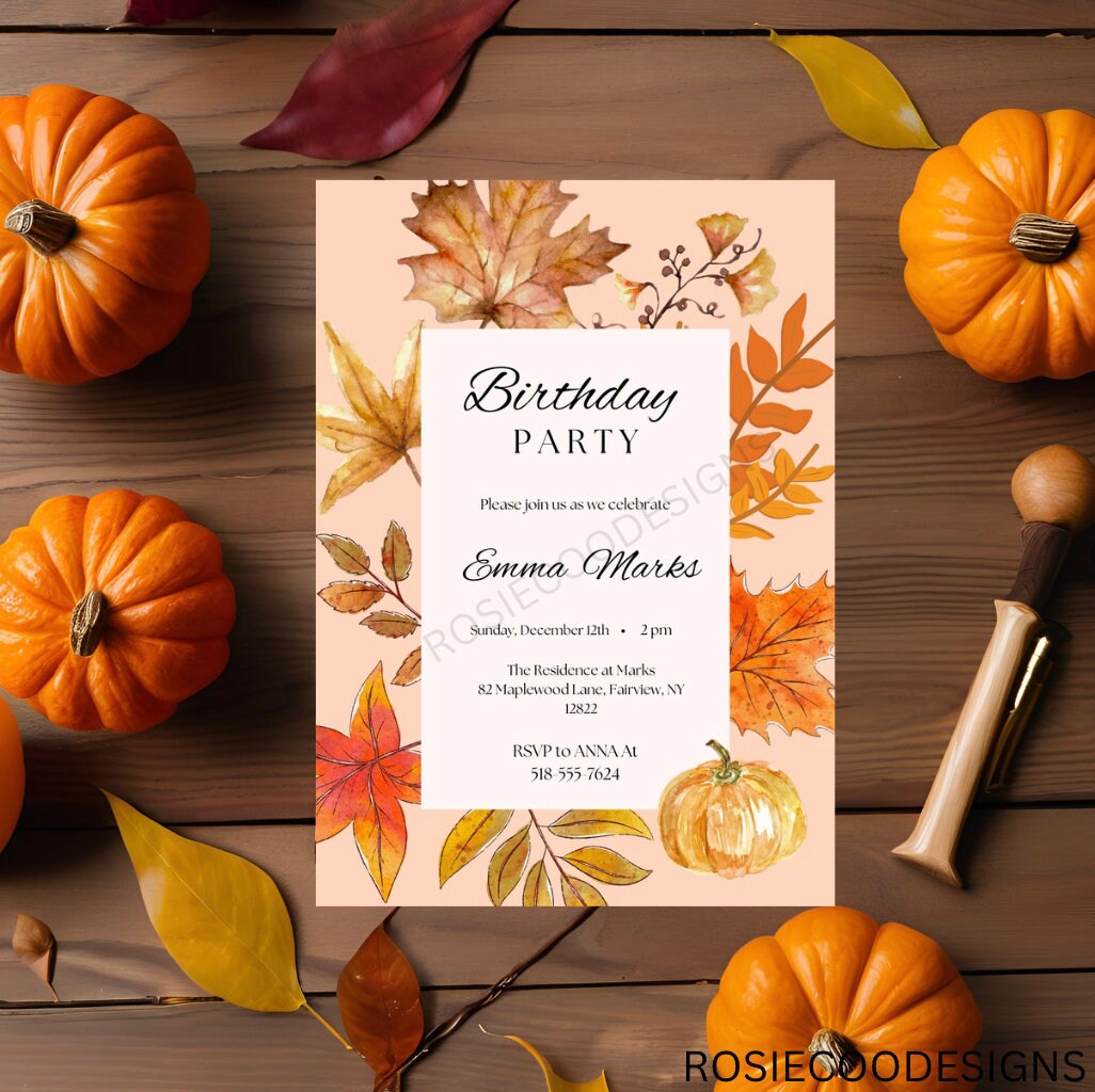 Editable Autumn Birthday Invitation Birthday Party Template Fall Themed ...