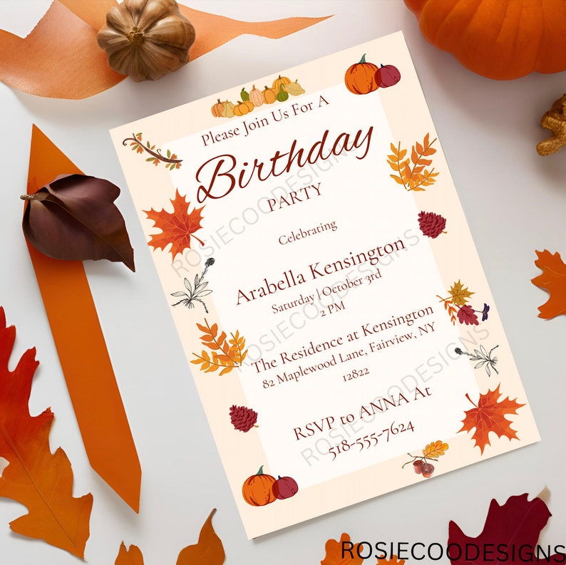 Editable Fall Birthday Invitation Template Autumn Themed Birthday Party ...