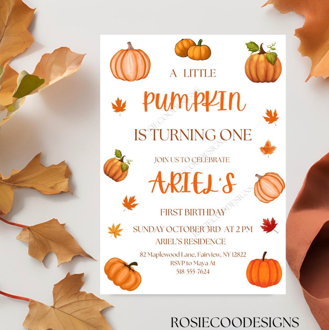 Editable Little Pumpkin 1st Birthday Invitation pumpkin First Birthday ...