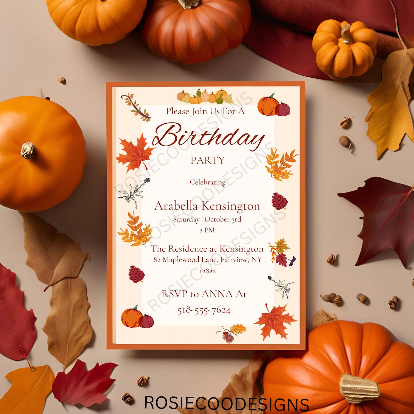 Editable Fall Birthday Invitation Template Autumn Themed Birthday Party ...