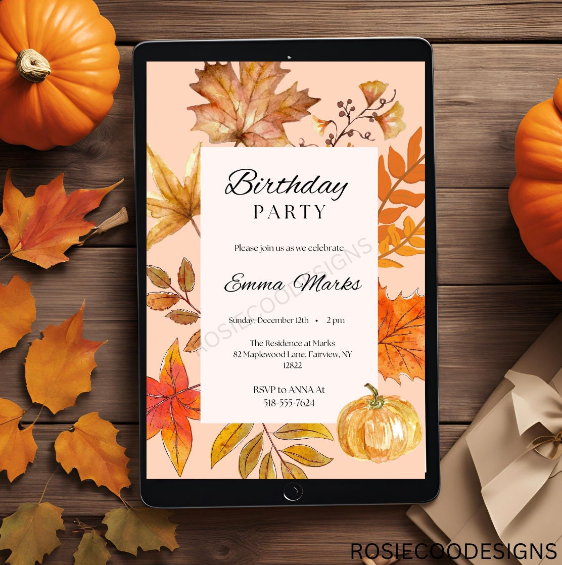 Editable Autumn Birthday Invitation Birthday Party Template Fall Themed ...