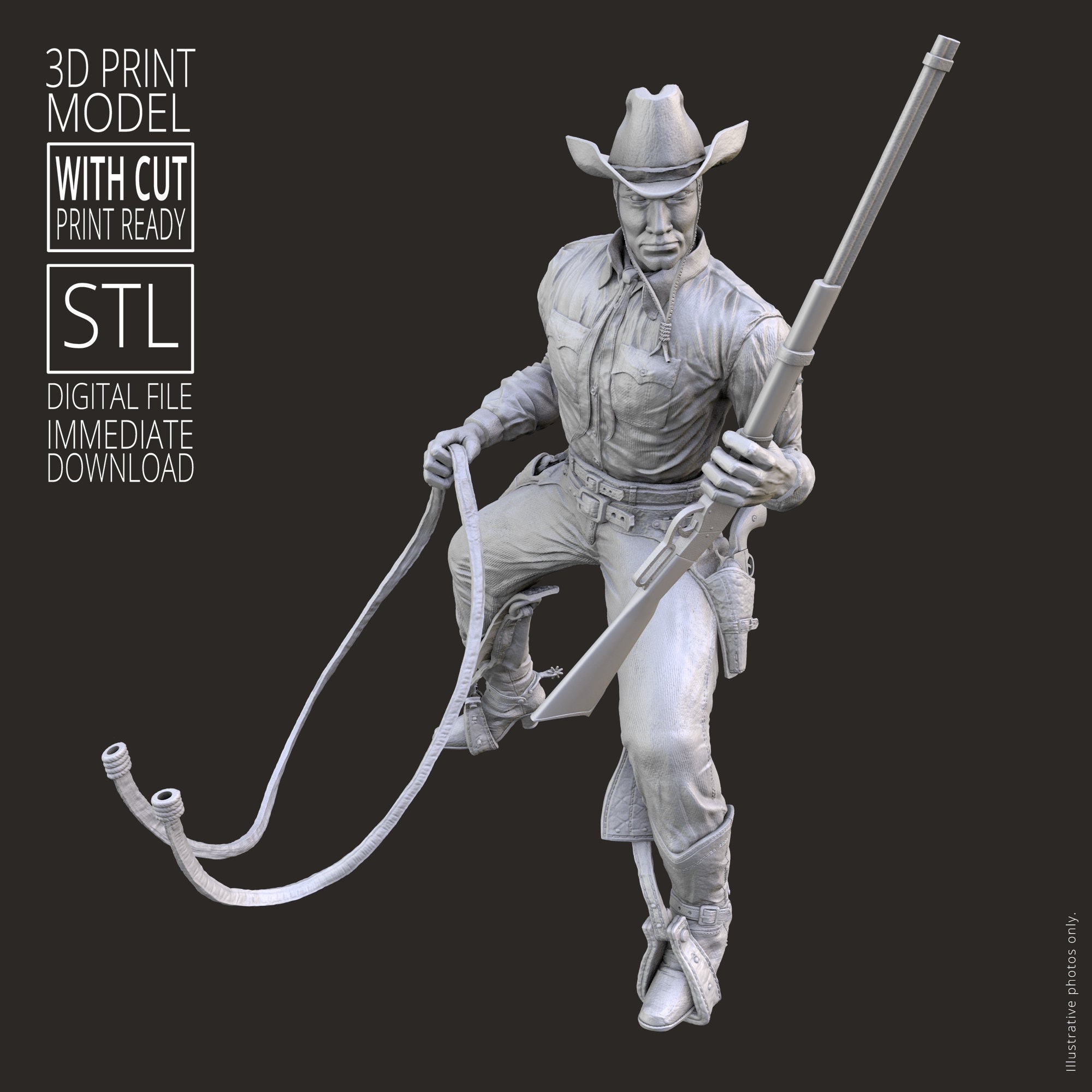 Action Figure Cowboy Statue | STL With CUT - Print Ready - Etsy