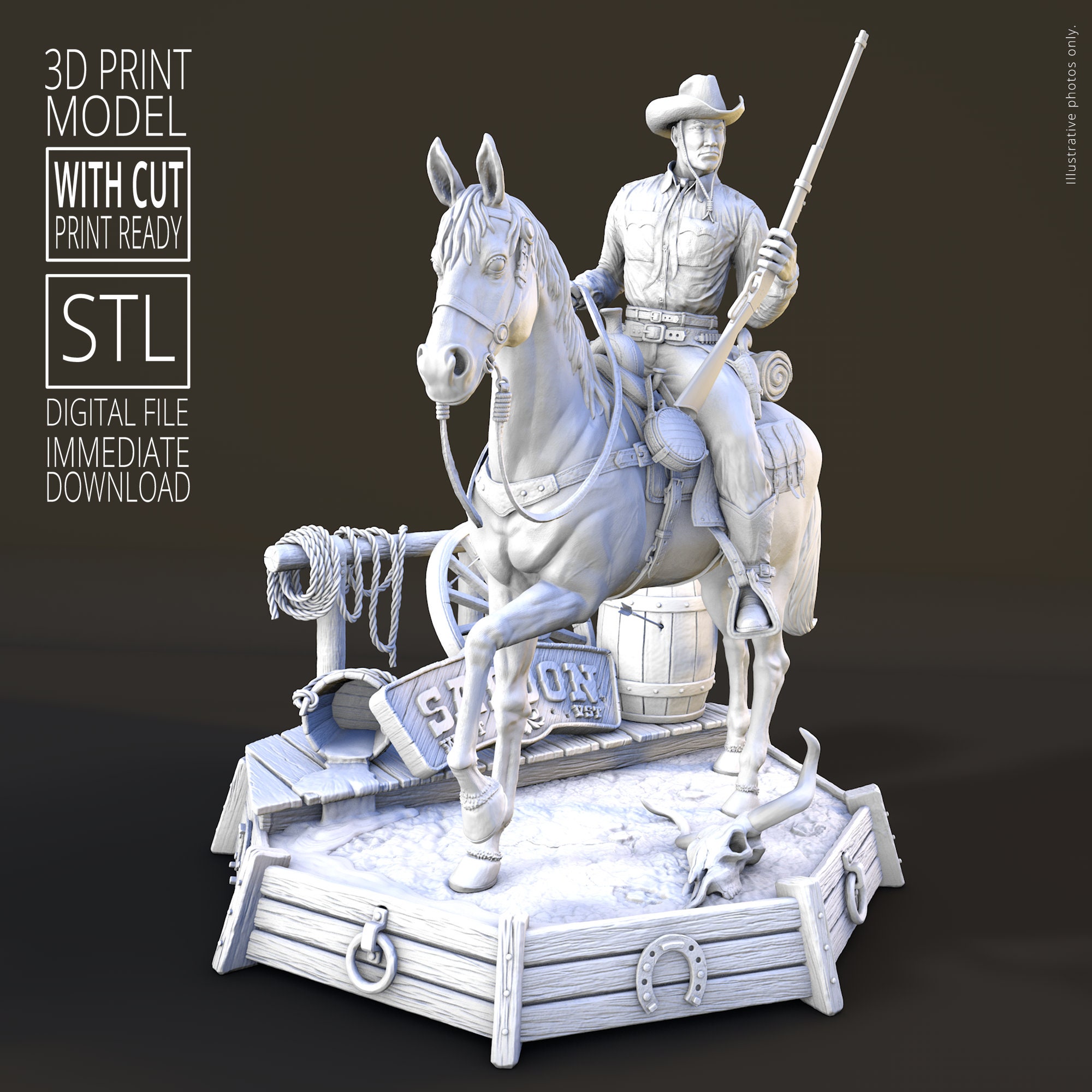 Action Figure Cowboy Statue | STL With CUT - Print Ready - Etsy