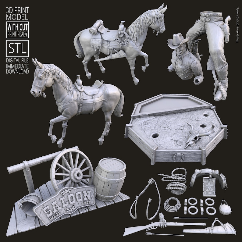 Action Figure Cowboy Statue | STL With CUT - Print Ready - Etsy