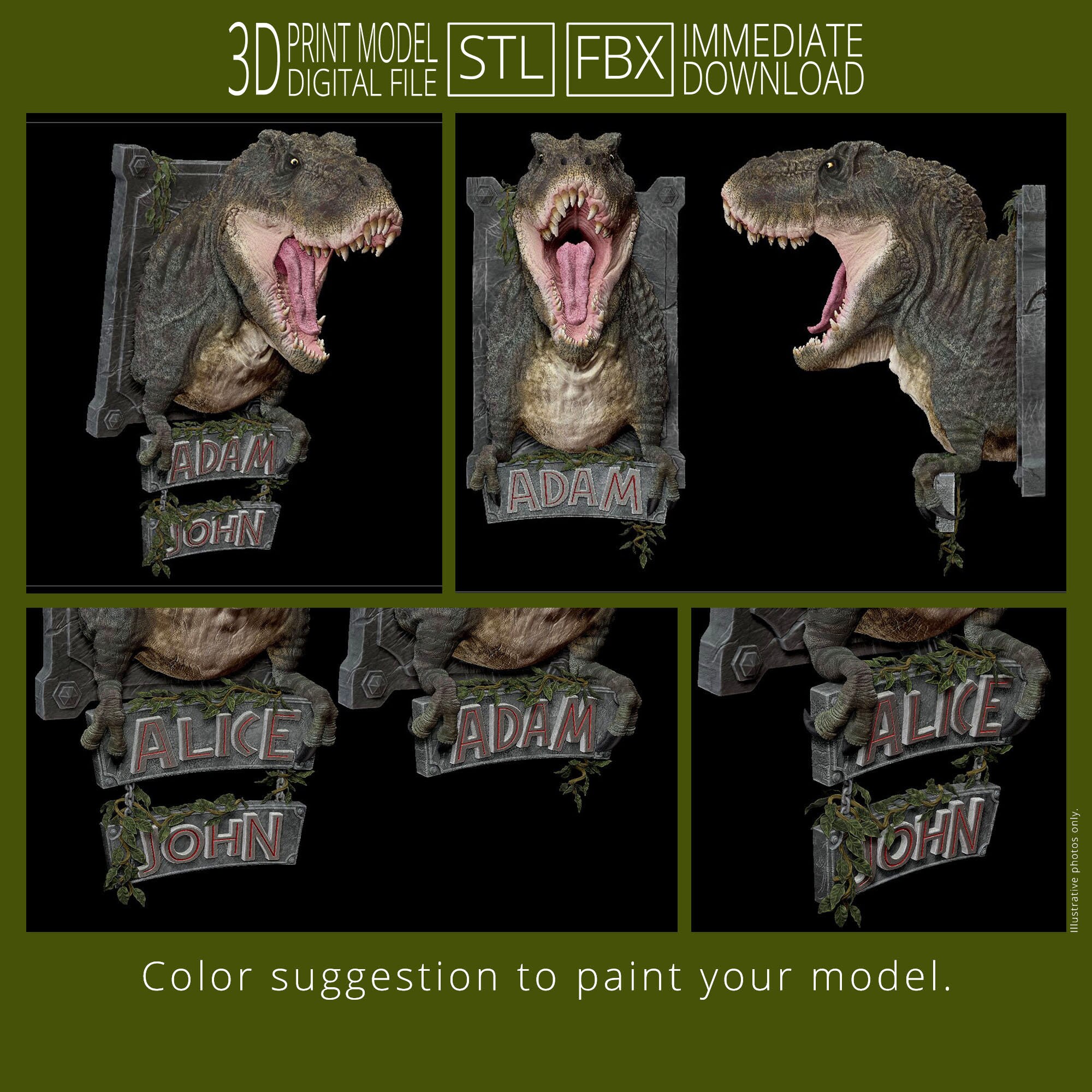 Dino T-REX for Wall Customizable | STL E FBX for 3D Printer - Etsy