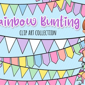 Cute Rainbow Bunting Banners Clip Art Collection, Pastel Rainbow ...