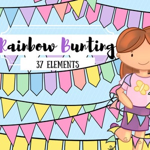 Pastel Rainbow Bunting Banner Clip Art, Cute Bunting Clipart, Rainbow ...