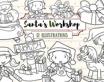 Santa's Workshop Clip Art Collection Cute Christmas Clip | Etsy
