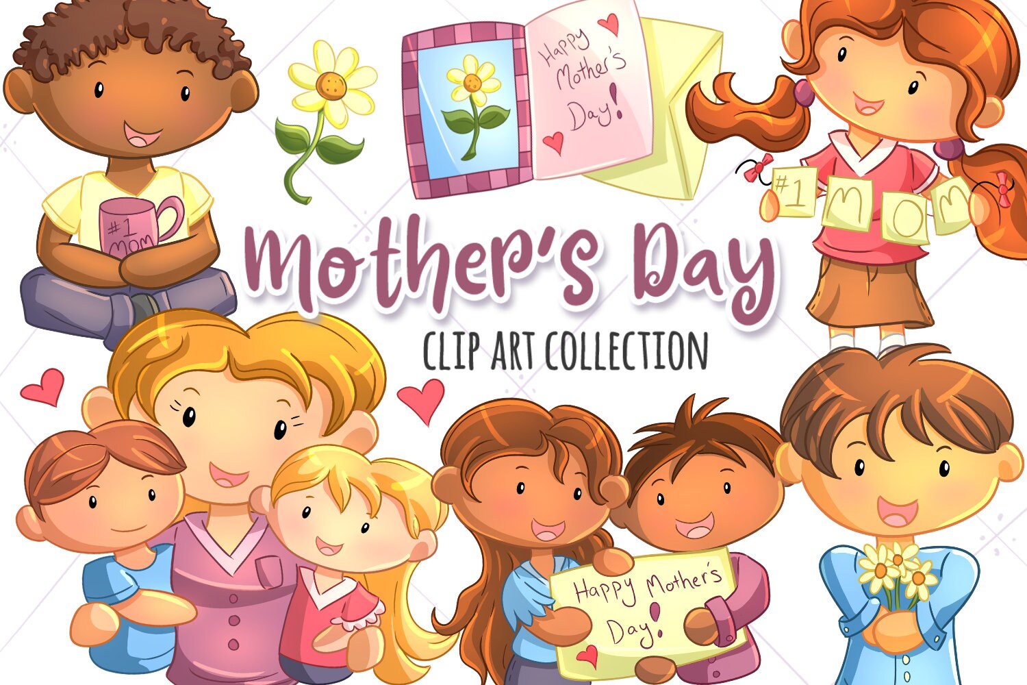 Cute Mother's Day Themed Clipart Collection, Mom and Kids Clipart ...