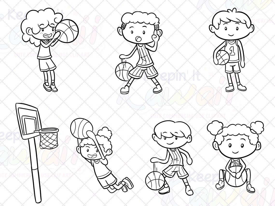 Kids Playing Basketball Clip Art Cute Basketball Clip Art - Etsy