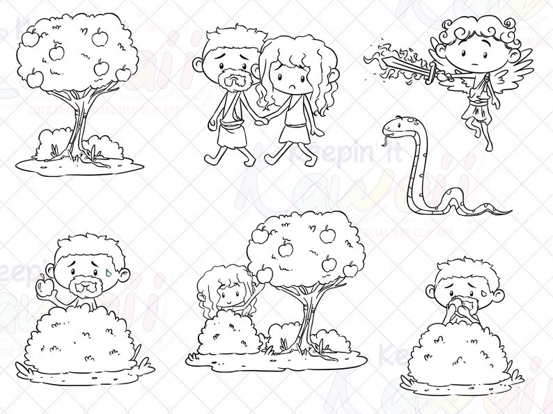 Adam and Eve Clip Art, Bible Story Clipart, Biblical Clip Art ...