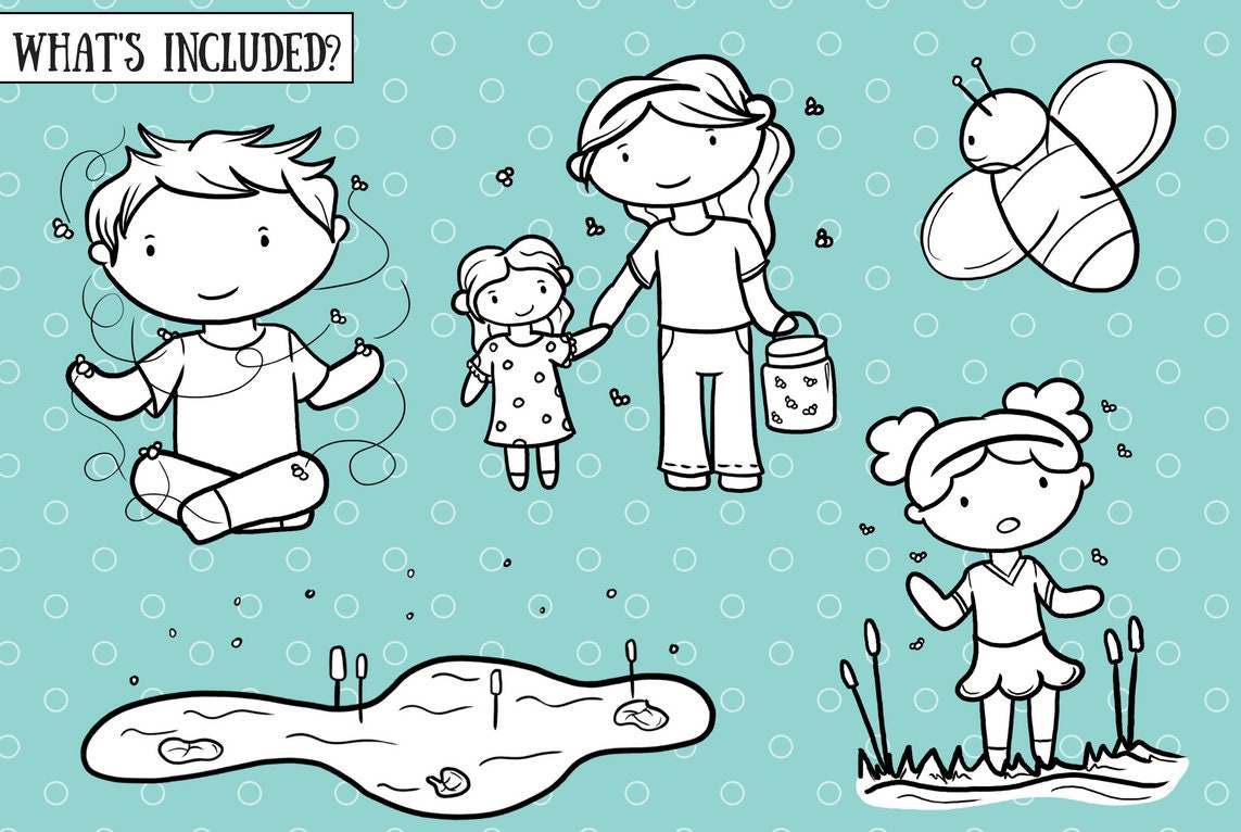 Catching Fireflies Digital Stamp Set - Fire Fly Stamps - Summer Time ...