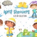 April Showers Cute Clip Art Collection, Rain Showers, Kids Playing in ...