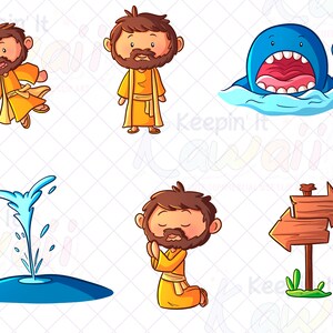 Jonah and the Whale Clipart, Bible Story Clip Art, Cute Christian ...