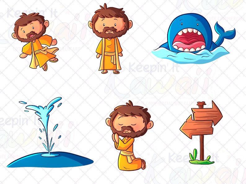 Jonah and the Whale Clipart, Bible Story Clip Art, Cute Christian ...