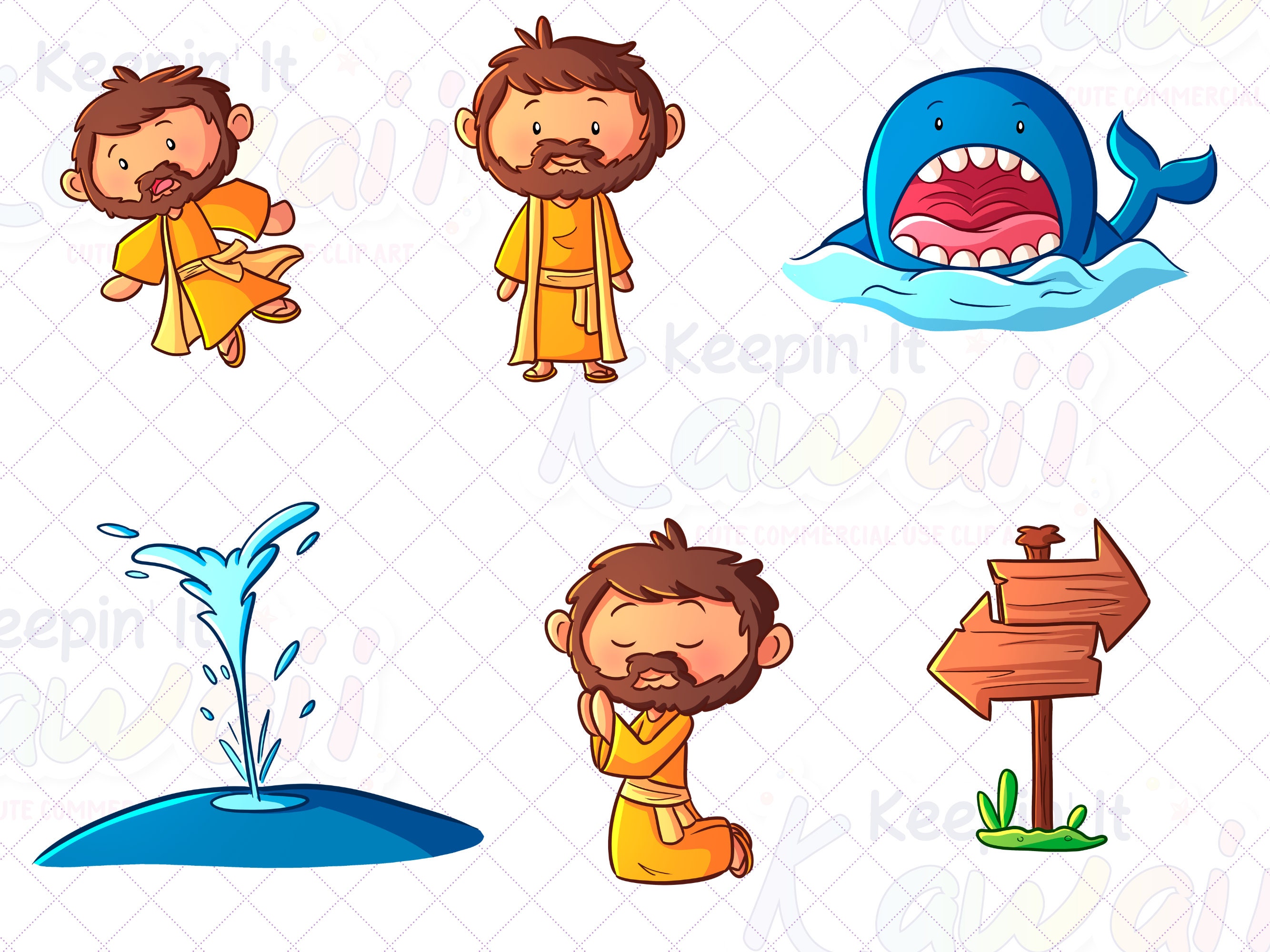 Jonah and the Whale Clipart, Bible Story Clip Art, Cute Christian Clipart, the Book of Jonah ...