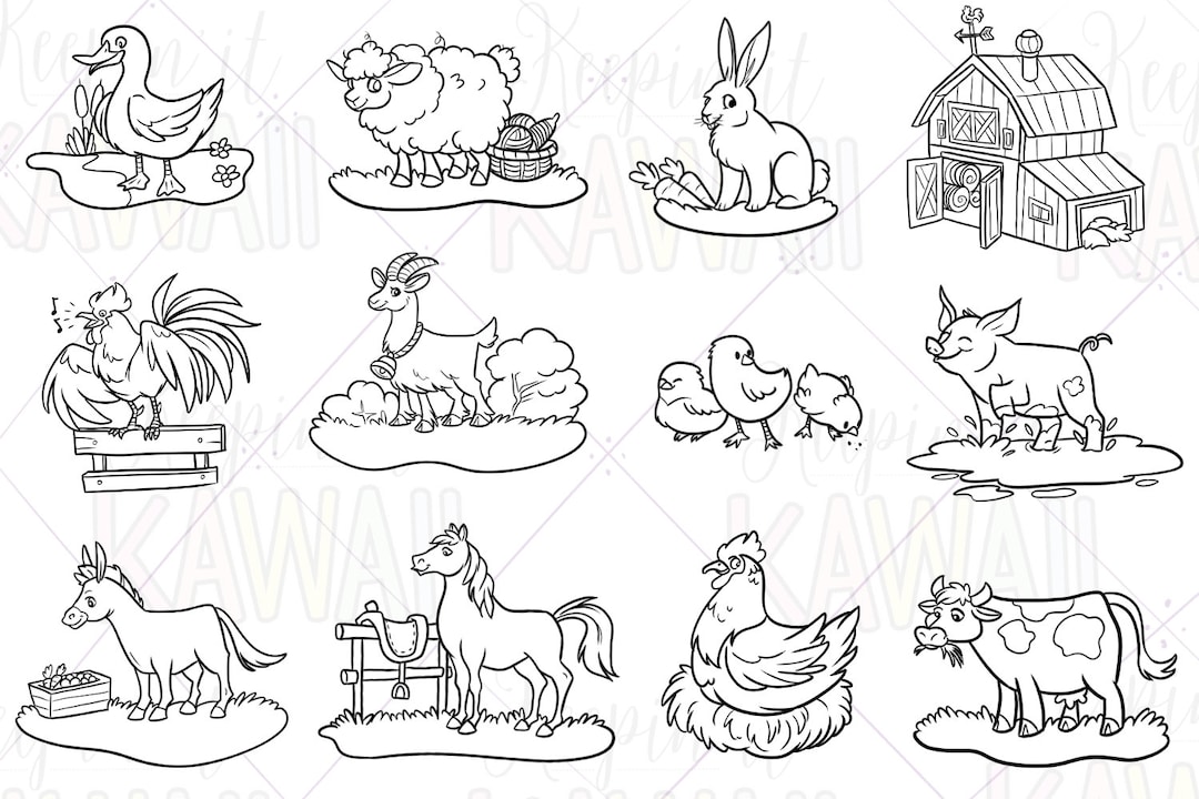 Farm Animals Clip Art, Kawaii Farm Animals, Animal Clip Art Bundle ...