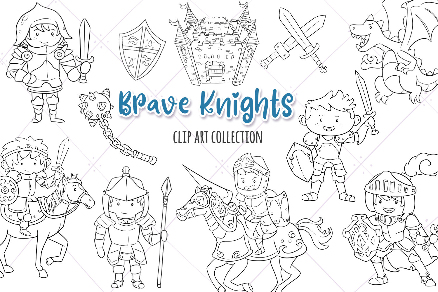 Brave Knights Clip Art Collection, Cute Fantasy Knights, Medieval ...