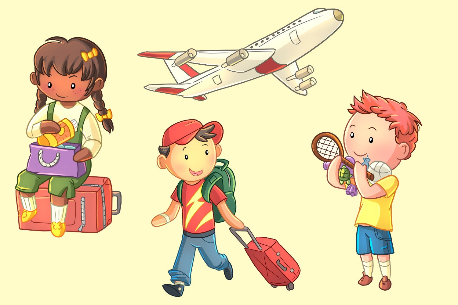 Cute Kids Packing Clip Art, Packing for Vacation, Vacation Clipart ...