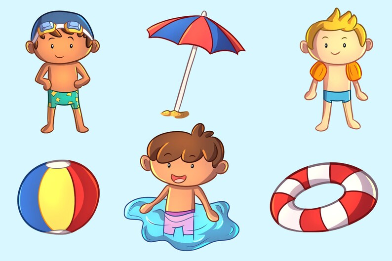 Cute Pool Party Boys Clip Art Collection Pool Party Clipart - Etsy