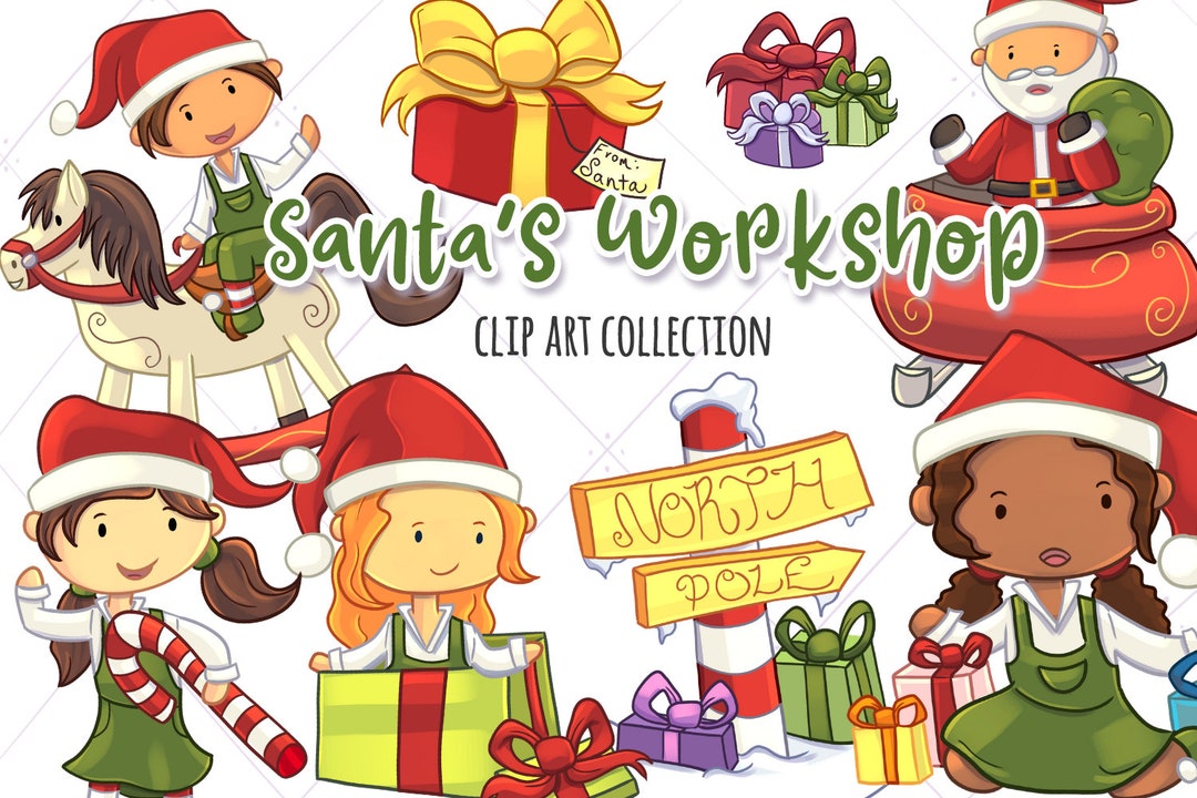 Santa's Workshop Clip Art Collection, Cute Christmas Clip Art, Santa ...