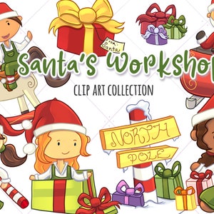 Santa's Workshop Clip Art Collection, Cute Christmas Clip Art, Santa ...